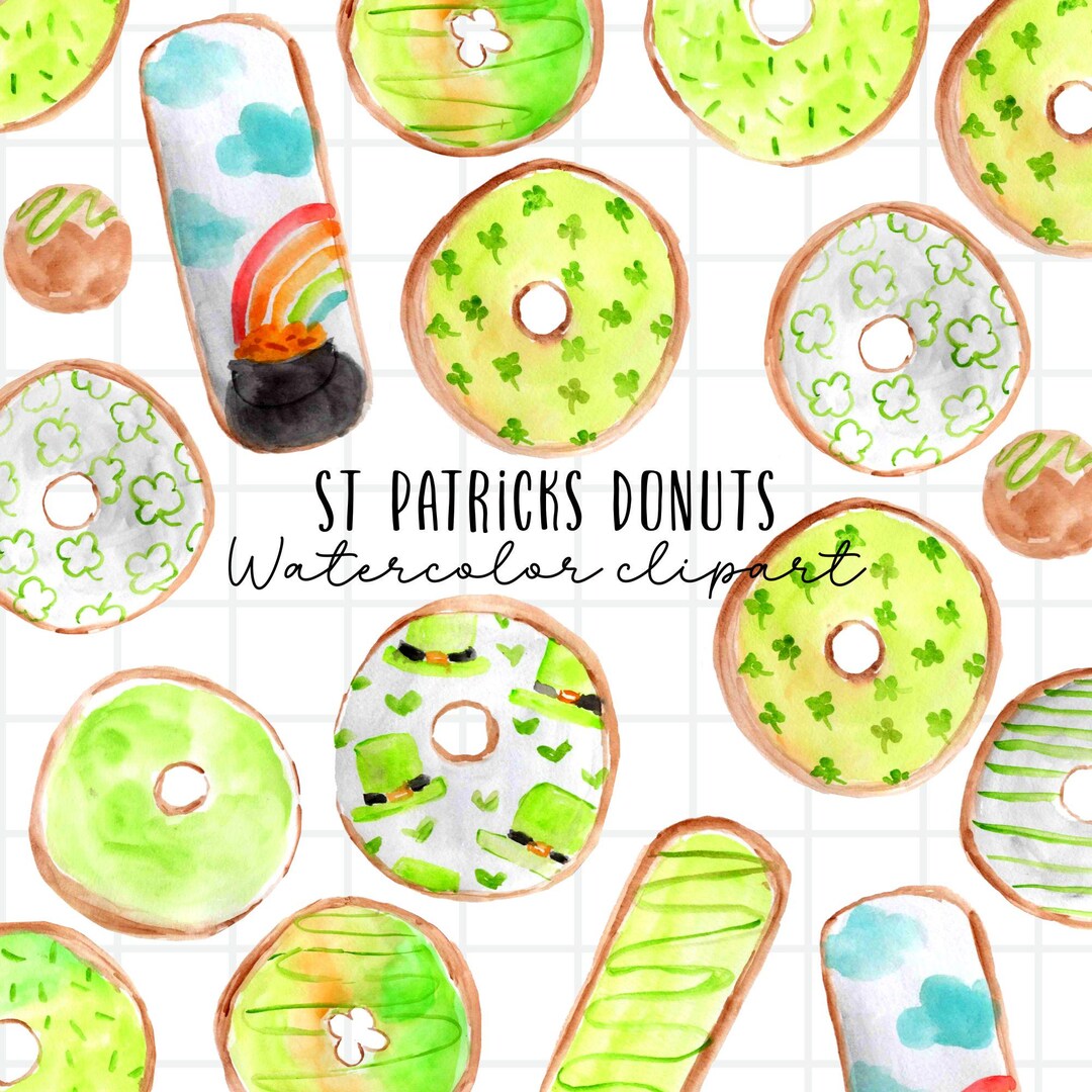St Patrick Day Clip Art - Watercolor - Donuts - Food - PNG File ...