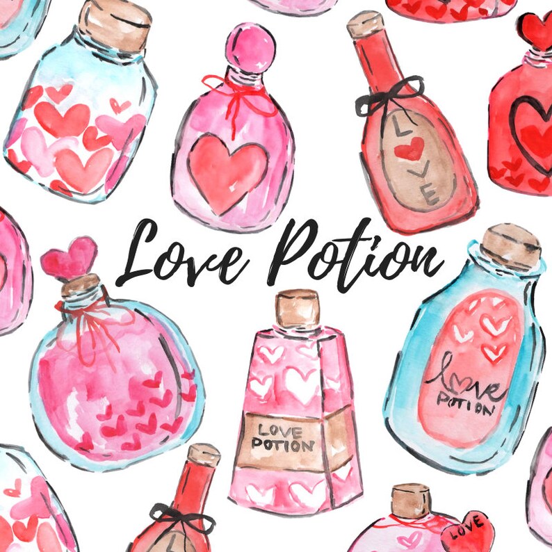 Watercolor Clip Art Valentine Graphic Love Potion Bottle - Etsy