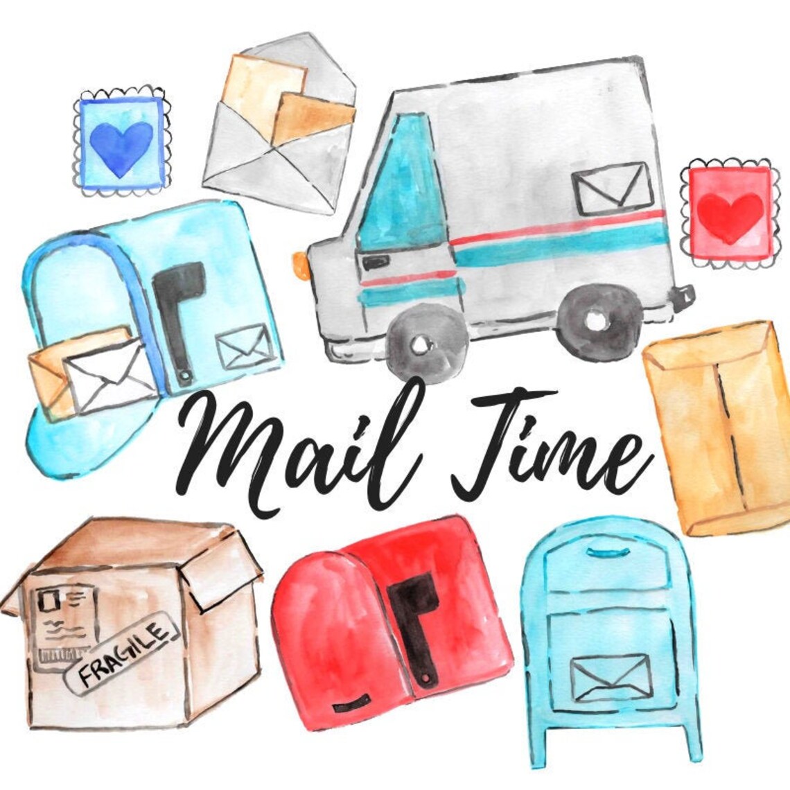 Watercolor Mail Man Clip Art Post Office Graphics Mail - Etsy