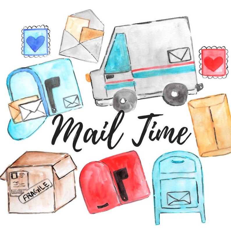 Watercolor mail man clip art post office graphics mail | Etsy