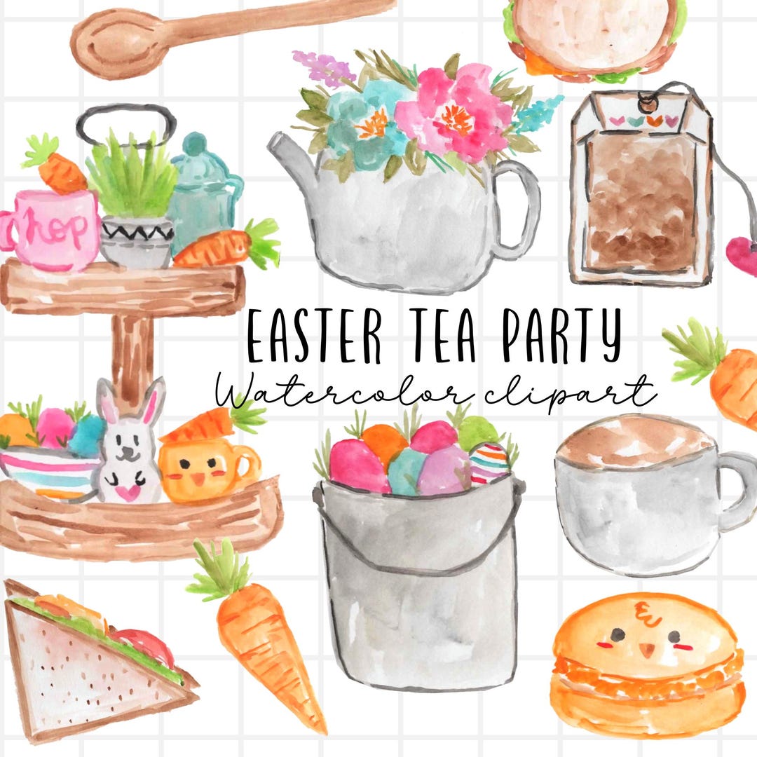 Watercolor Easter Clipart Tea Party Graphics Spring Illustration Tea ...