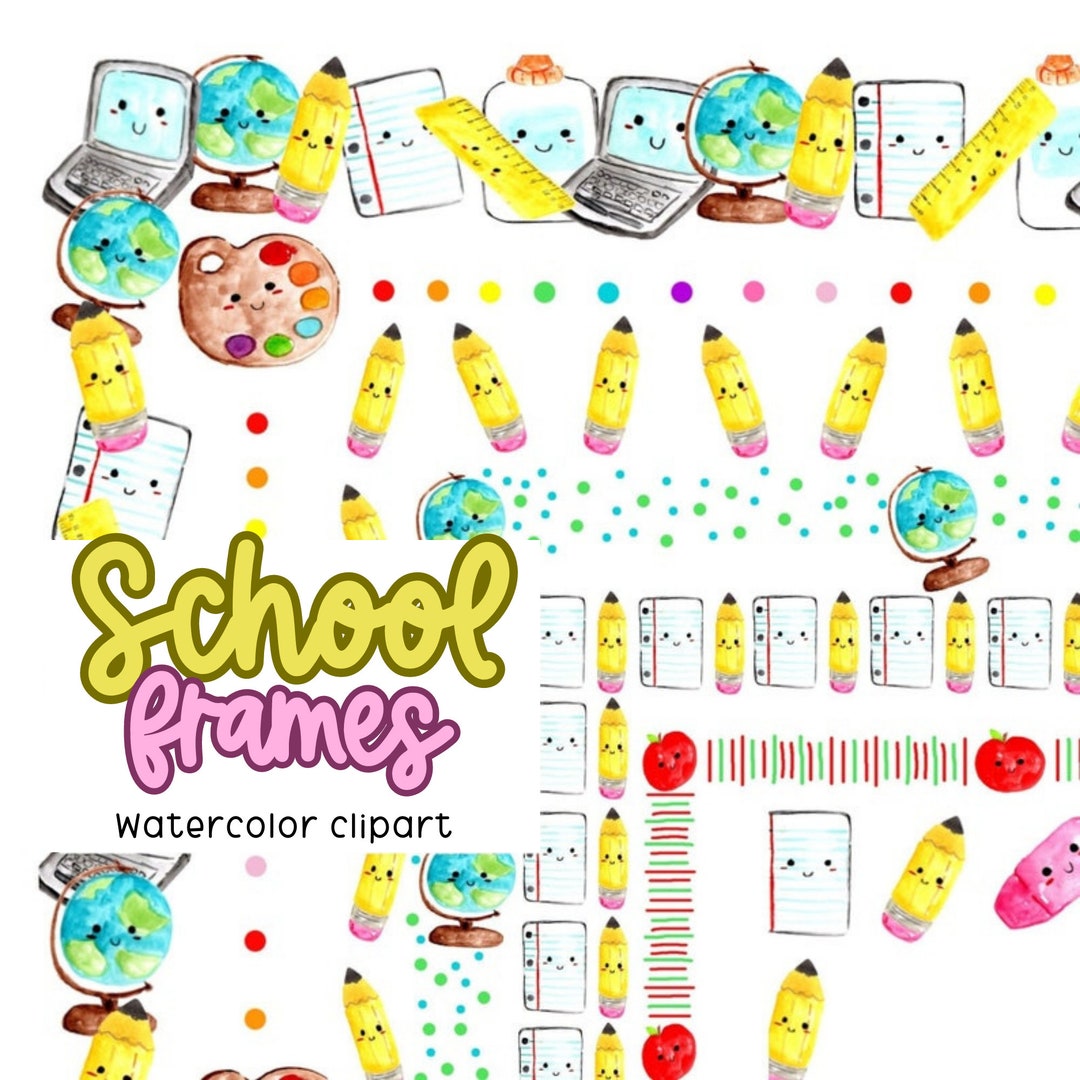 Watercolor Back to School Frame Clipart , Square Border, Bulletin ...