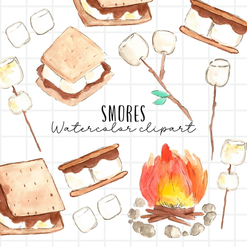 Watercolor Clip Art - Smores Clip Art - Camping - Food - Marshmallow ...