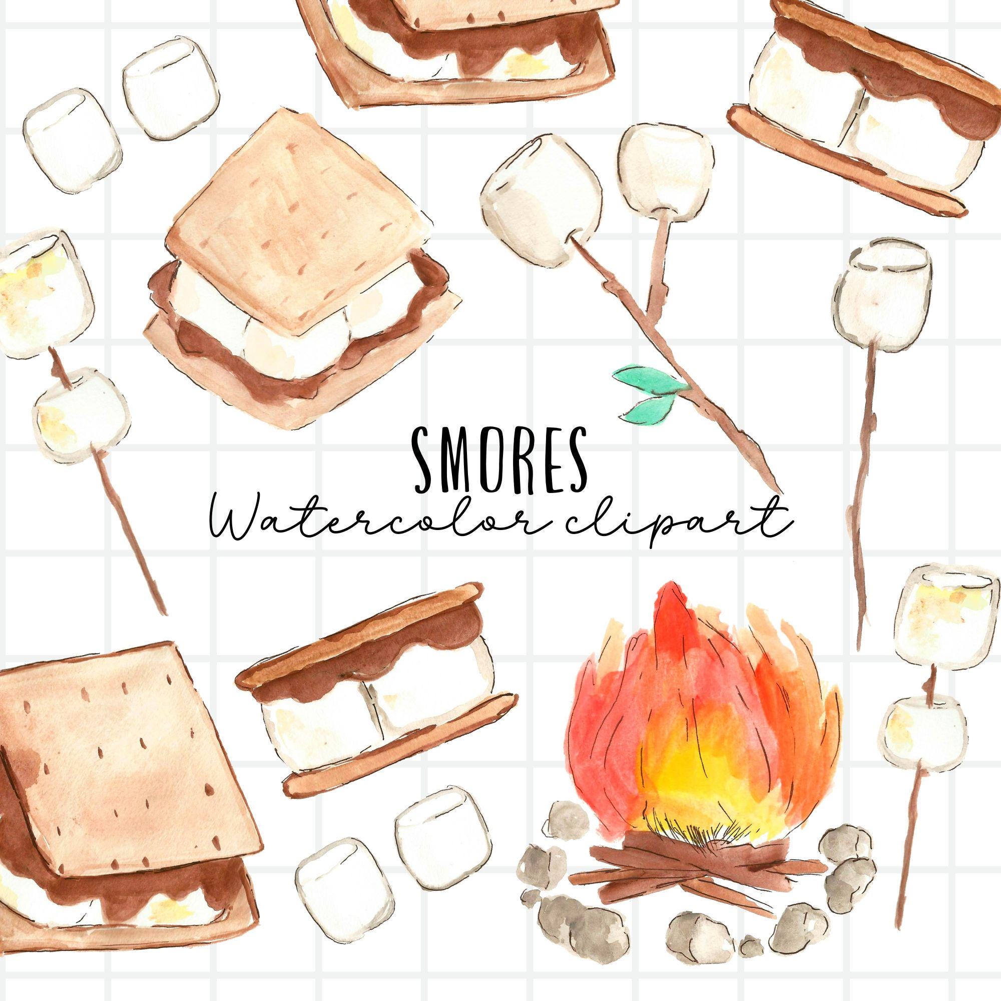 Watercolor Clip Art - Smores Clip Art - Camping - Food - Marshmallow ...