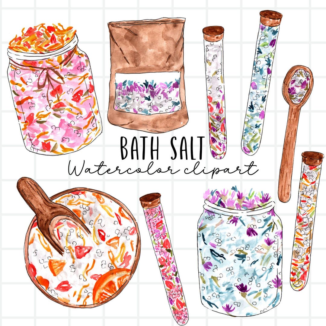 Spa Clipart - Watercolor Clipart, Bath Salt, Bath Time, Pamper, Herbal ...