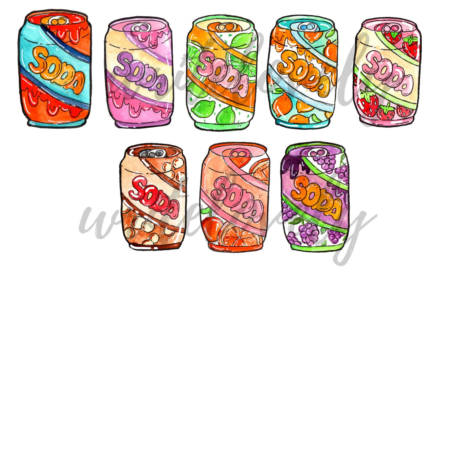 Watercolor Soda Clipart, Soda Pop,drinks,fast Food, Soda Cans,soft ...