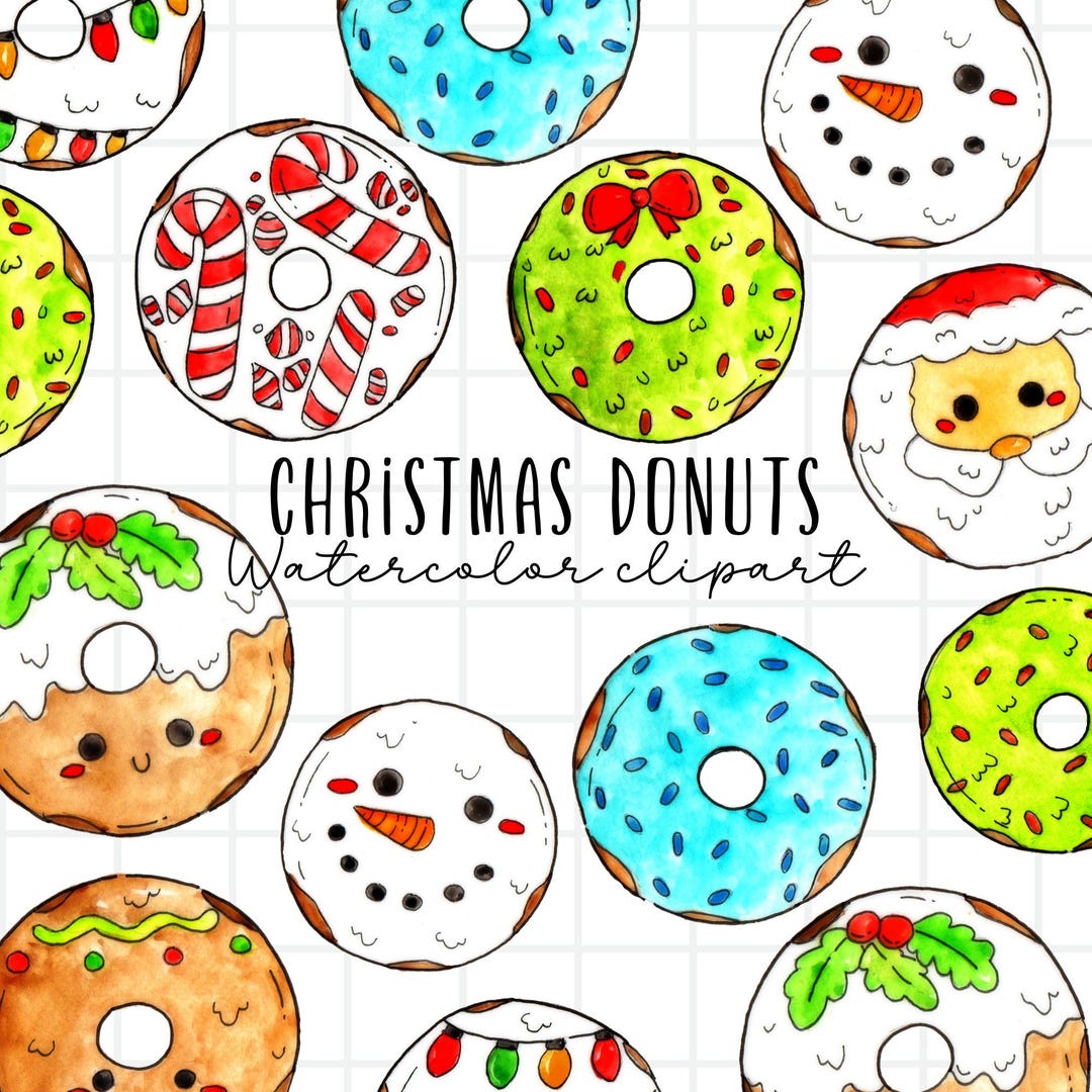 Christmas Clipart, Christmas Donut Clipart, Watercolor Clipart Digital ...