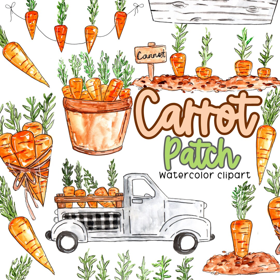 Watercolor Easter, Carrot Patch Clipart, Spring Garden, Carrot Truck ...