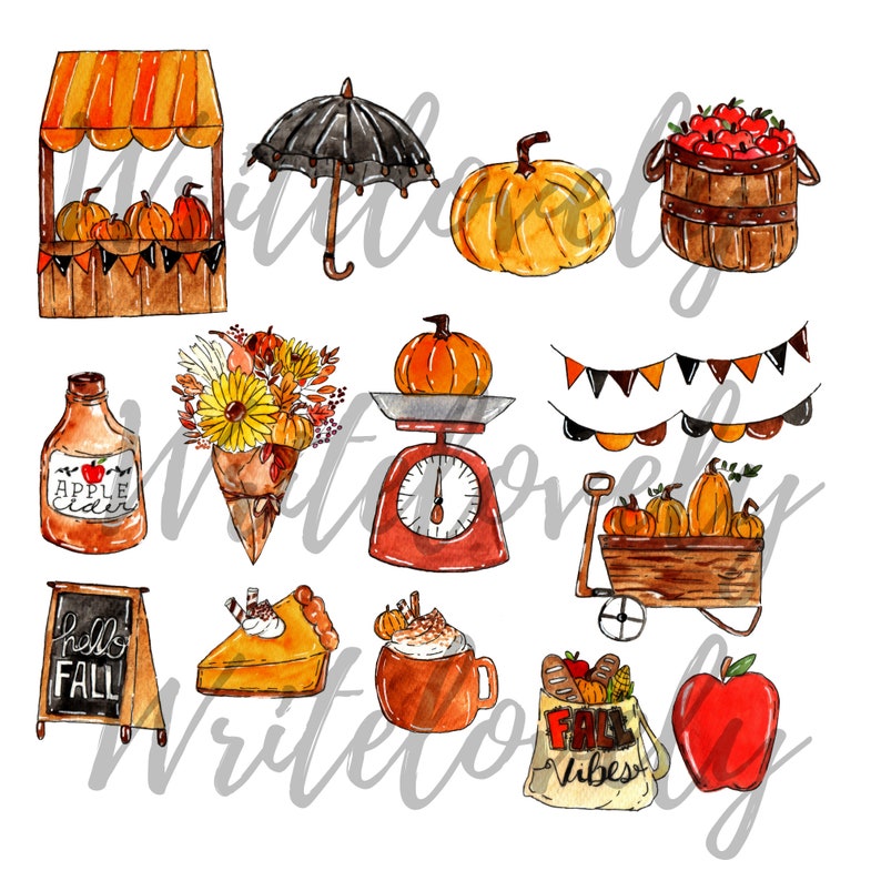 Watercolor Clipart Fall Market Farmers Market Autumn Flea - Etsy