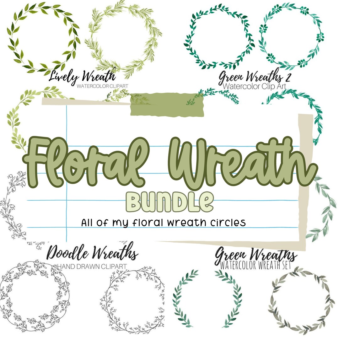 Floral Wreath Clip Art - Wreath Clip Art Set - Floral Clip Art - Large ...