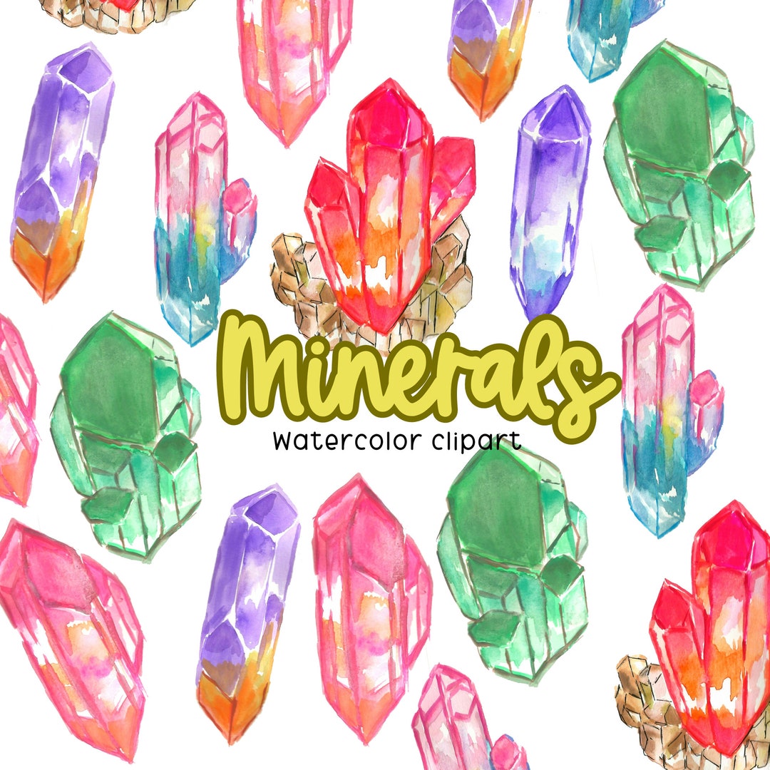 Watercolor Mineral Crystals Clipart, Rock Science Graphics in Png ...