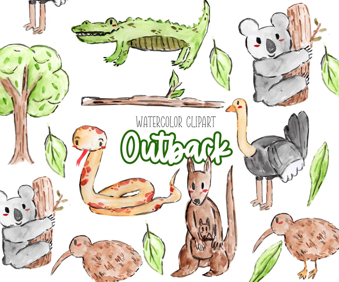Wild Animal Safari Outback Clip Art - Koala - Crocodile -ostrich ...