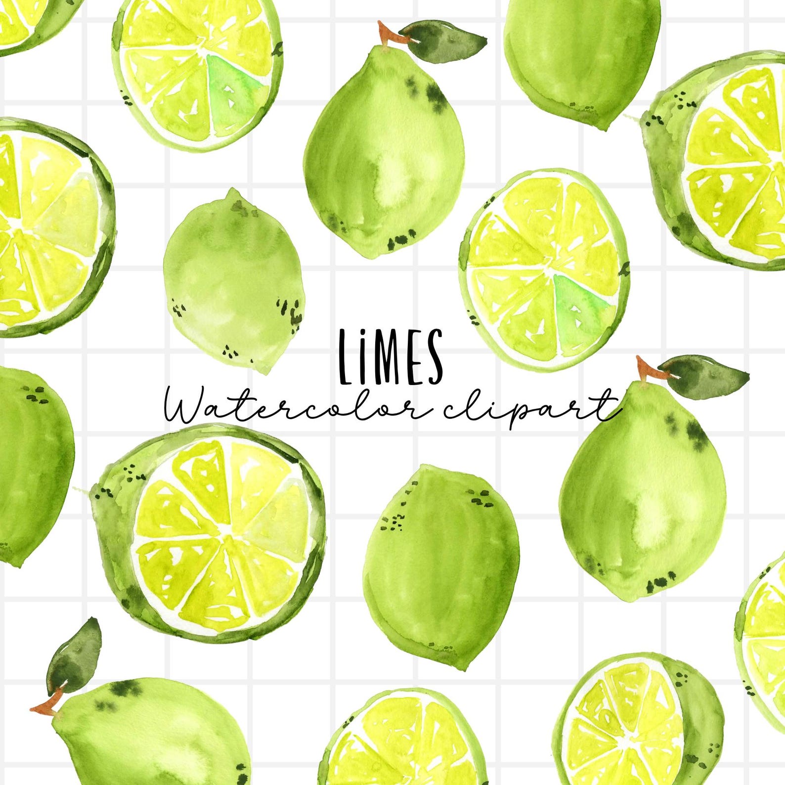 Fruit Watercolor Clipart - Lime Citrus Lemon Digital Sticker Commercial ...
