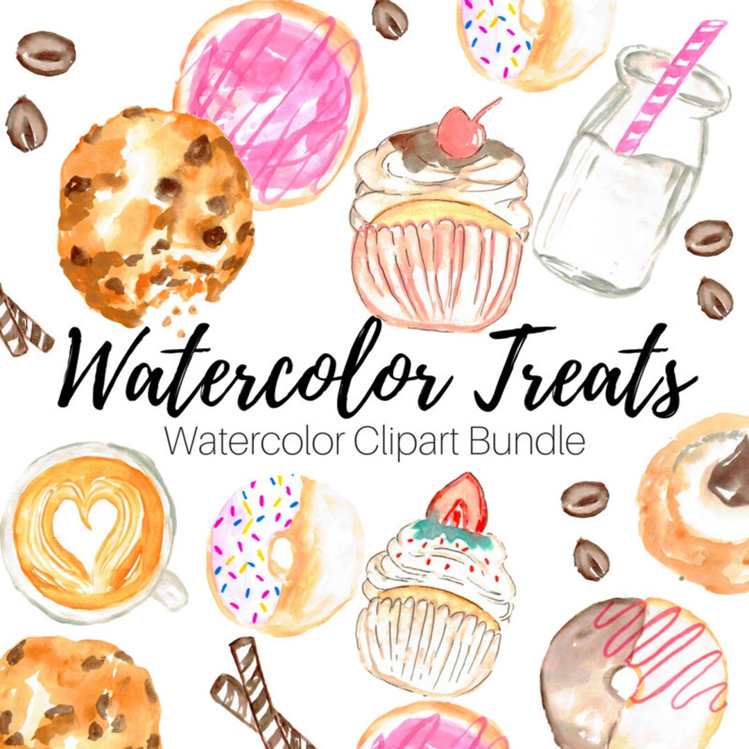 Watercolor Dessert Food Clipart Sweet Treat Large Clipart Bundle ...
