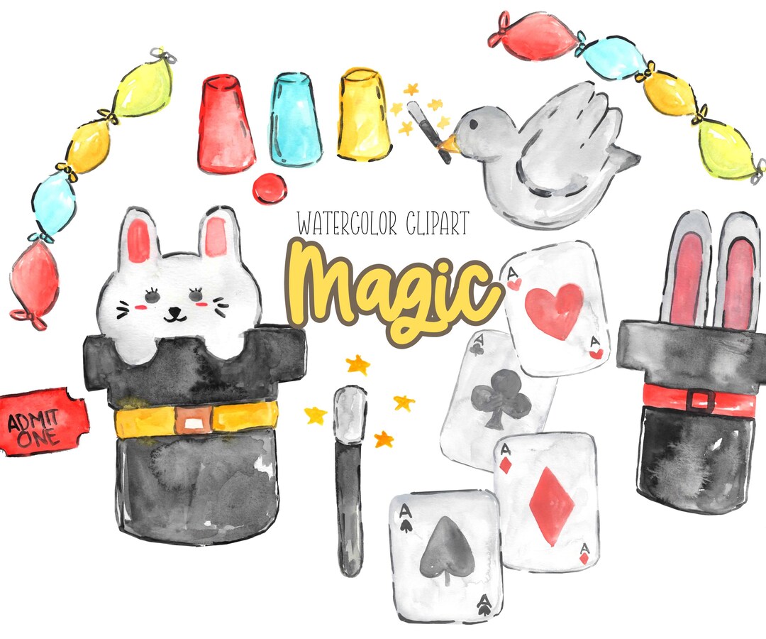 Watercolor Magic Clipart - Magician Clipart - Bunny Clipart - Rabbit ...