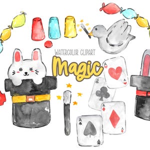 Watercolor Magic Clipart Magician Clipart Bunny Clipart Rabbit Clipart ...