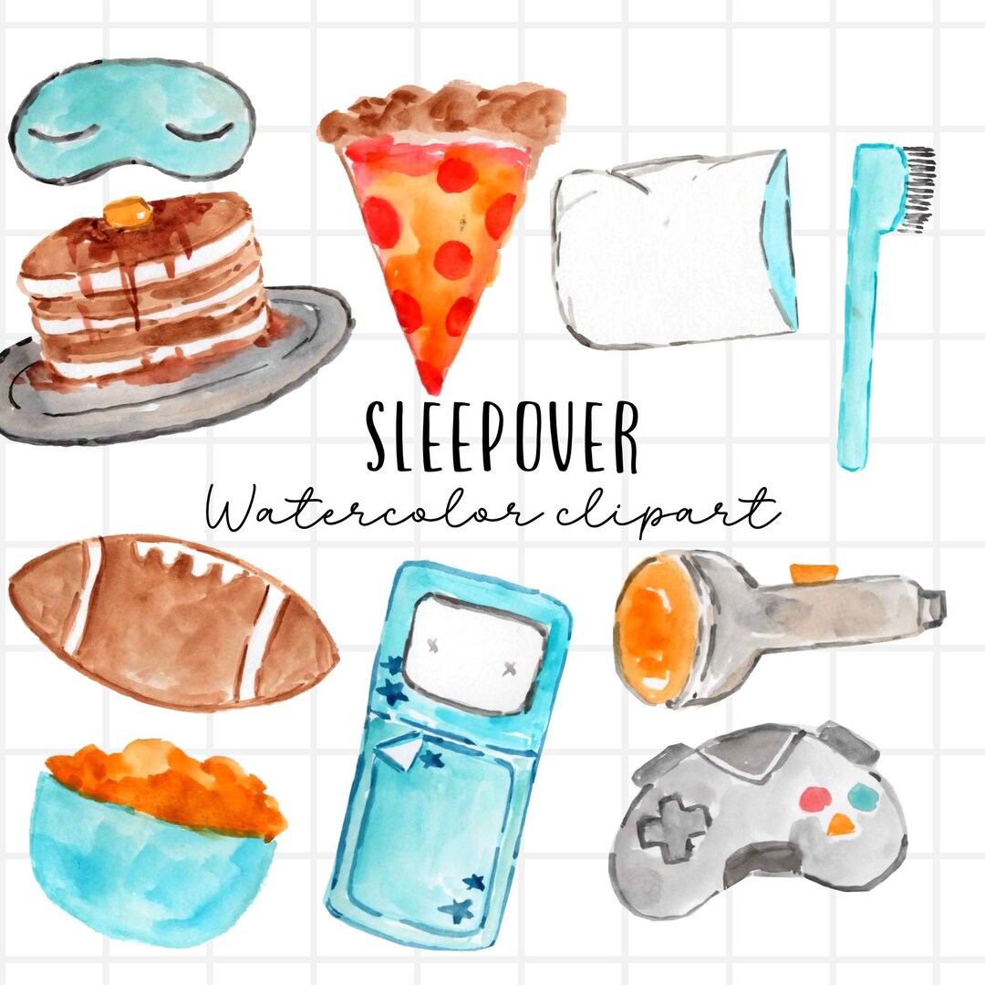 Watercolor Clipart, Boy Slumber Party, Sleep Over, Pancake, Pj, Video ...
