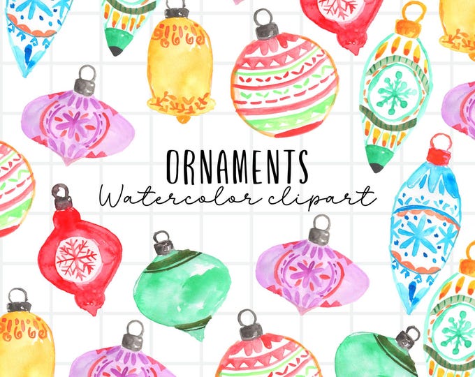 10 Watercolor Christmas Ornament Clipart: Holiday Decor PNG Images ...