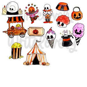Watercolor Halloween Clipart, Spooky Carnival, Fair, Circus Scary Clown ...