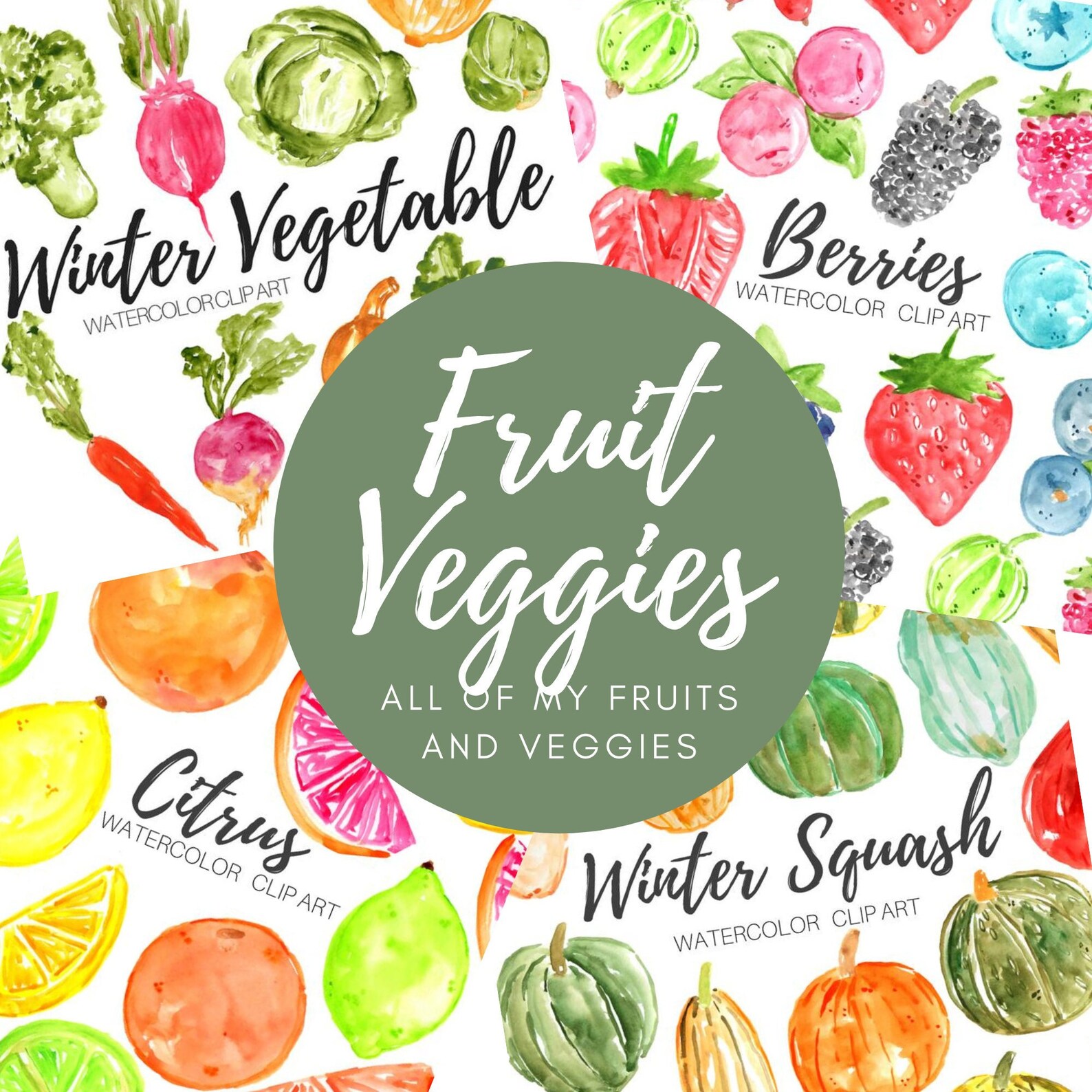 Large Watercolor Clipart Bundle Fruit Clipart Vegetable - Etsy
