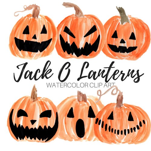 Halloween Watercolor Pumpkin Clipart Jackolanterns Fall - Etsy