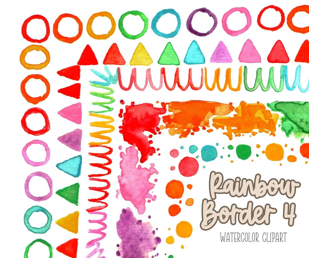 Watercolor Clipart - Rainbow Border, Rainbow Frame, Doodle Frame ...