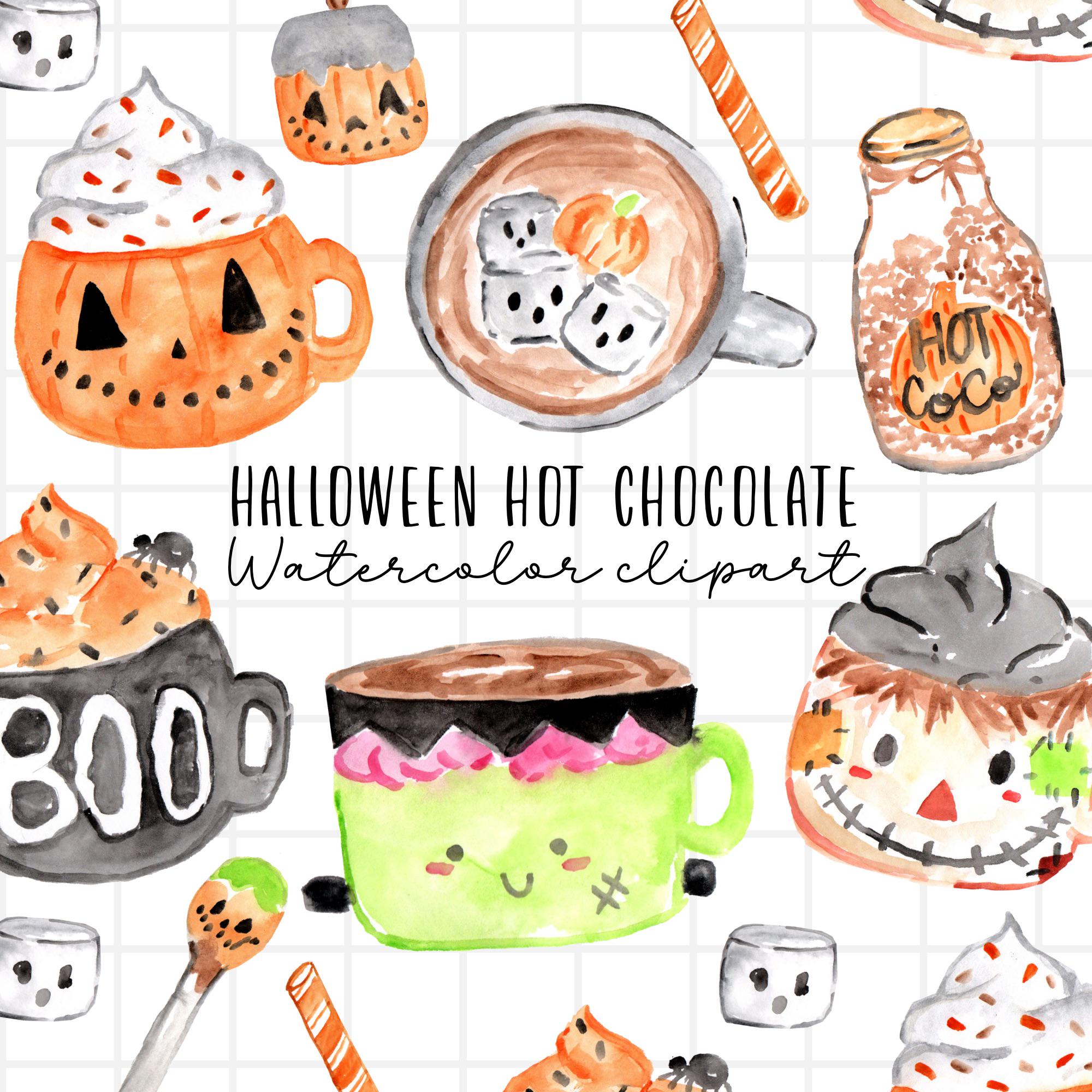 Halloween Clipart, Watercolor Clipart, Hot Chocolate, Mug, Cocoa Mix ...
