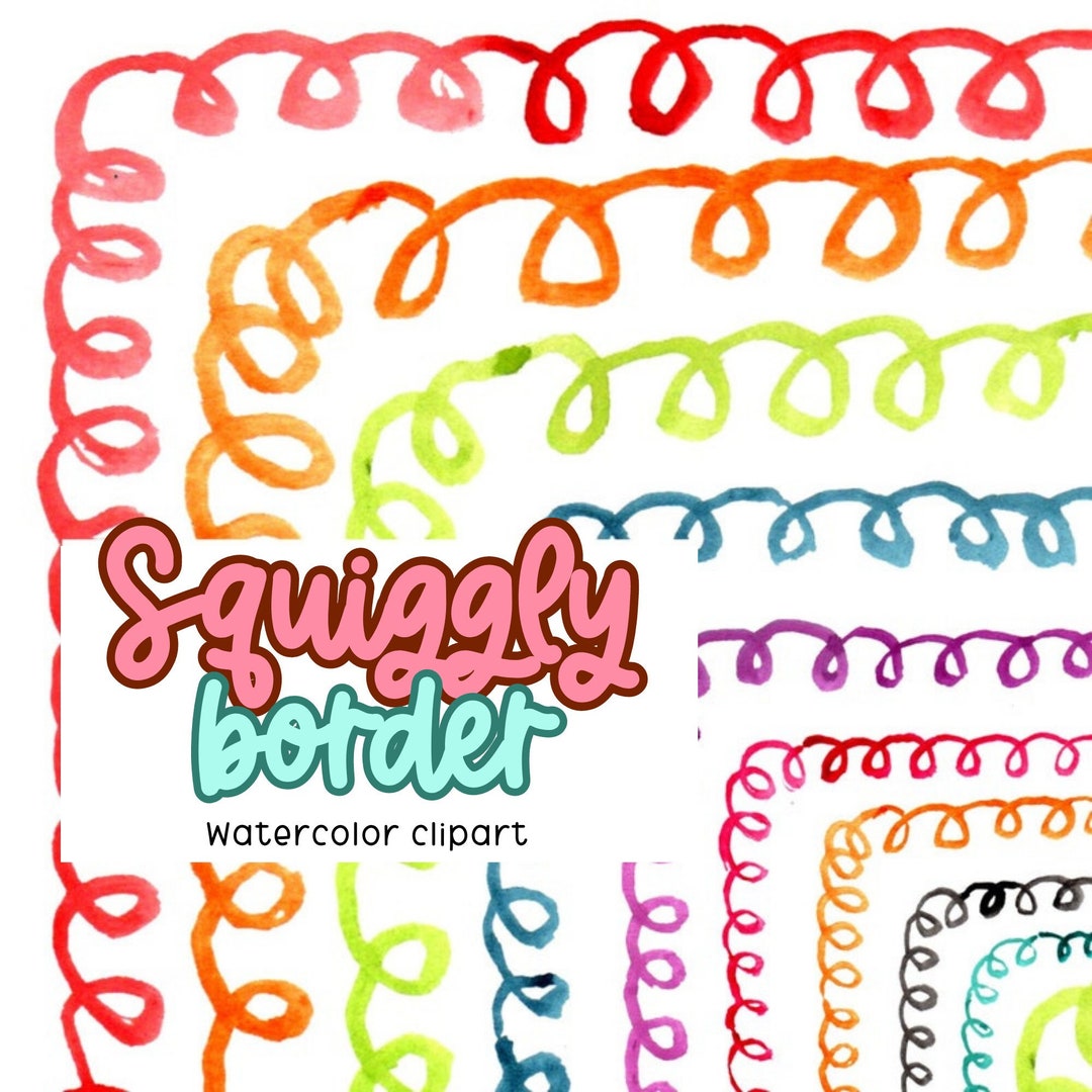 Watercolor Rainbow Squiggle Border Clip Art - Watercolor Border - Frame ...