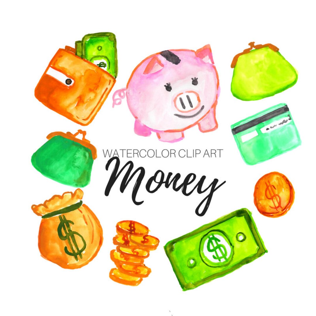 Cute Watercolor Money Clipart, Banking Finance Graphics in Png Format ...