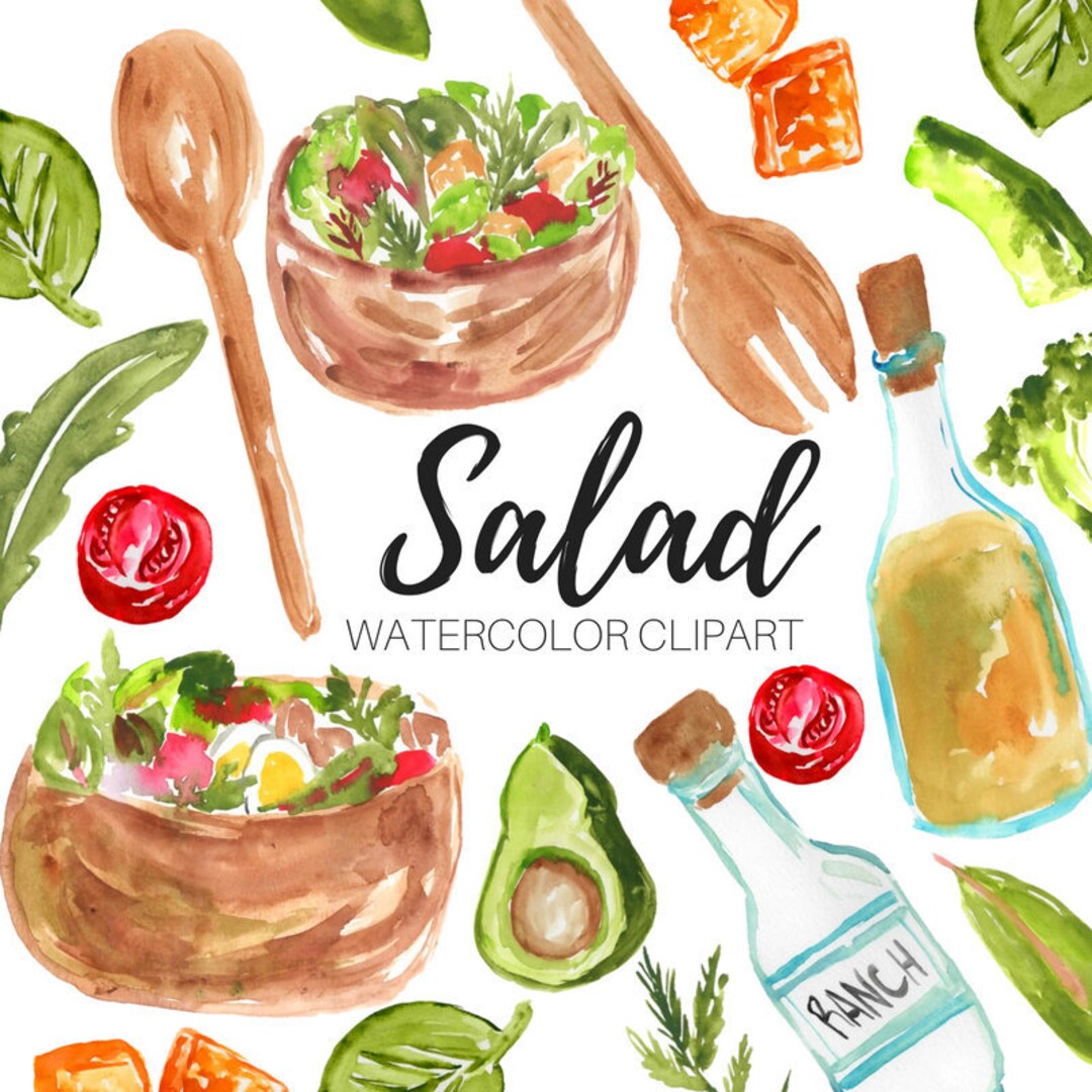 Watercolor Clipart Salad Salad Bowl Vegetable Salad - Etsy