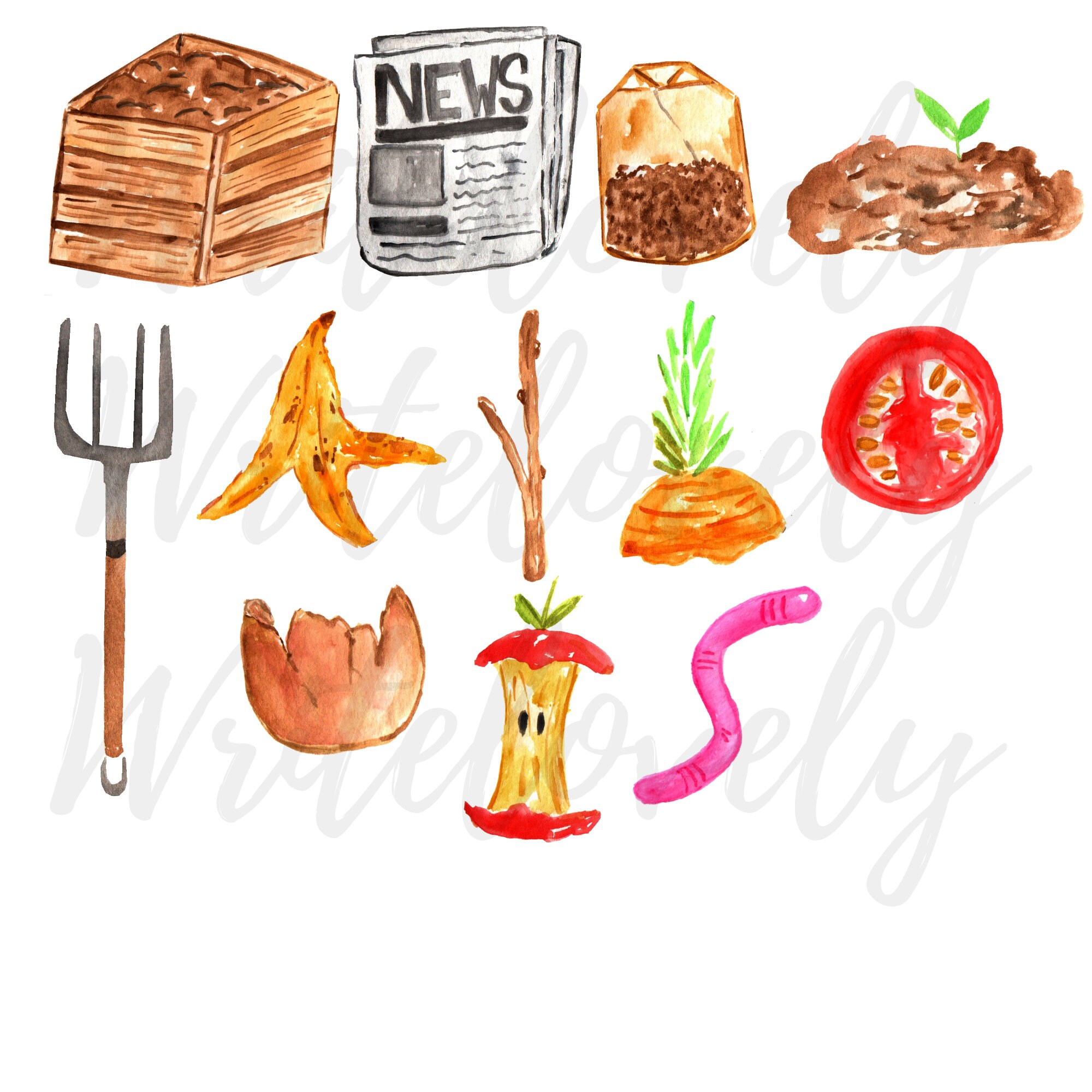 Watercolor Clipart Compose Clipart Earth Day Eco Green | Etsy UK