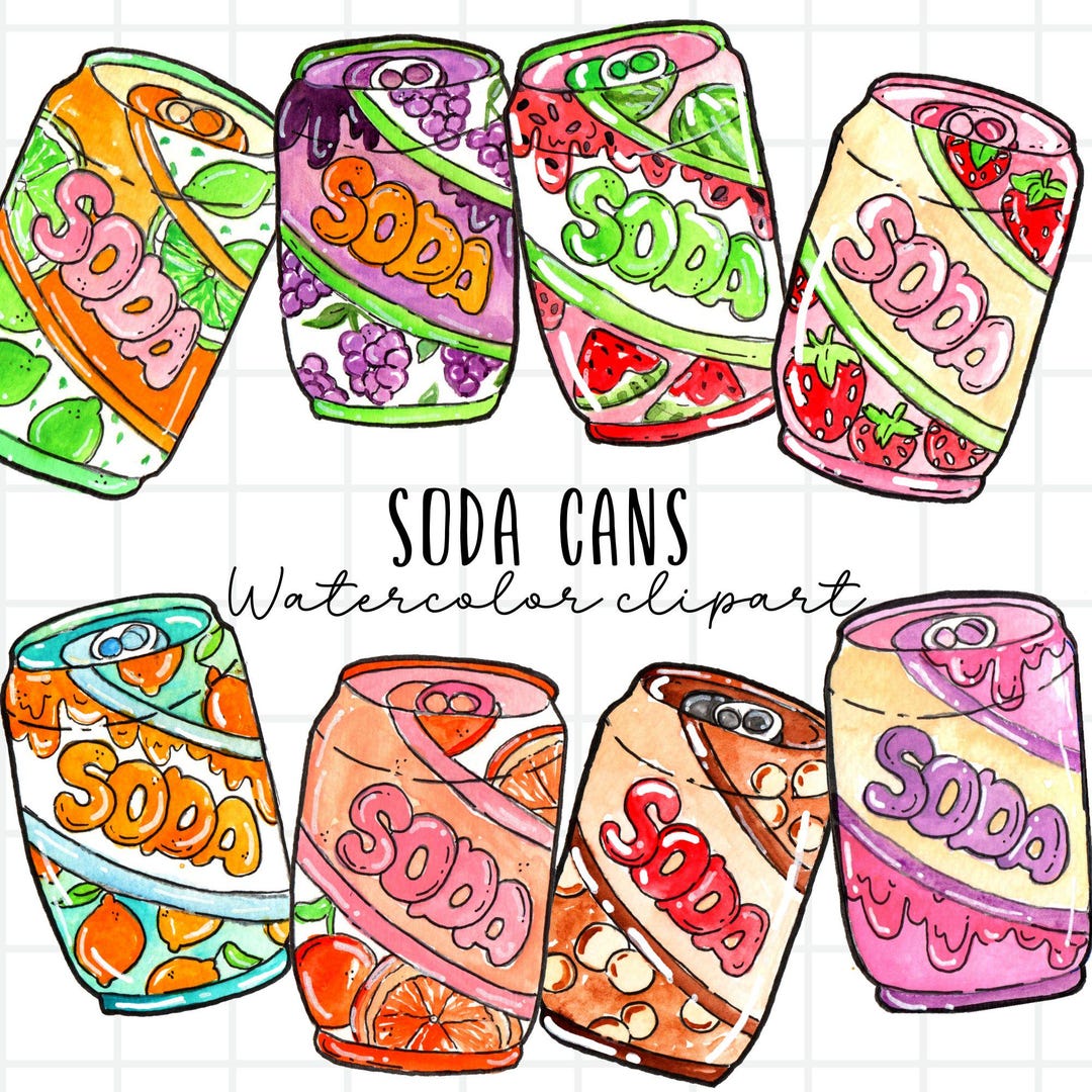 Watercolor Soda Clipart, Soda Pop,drinks,fast Food, Soda Cans,soft ...