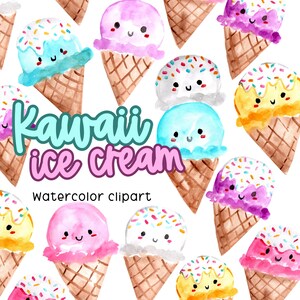 Watercolor Kawaii Ice Cream Clipart Ice Cream Cone Soft - Etsy