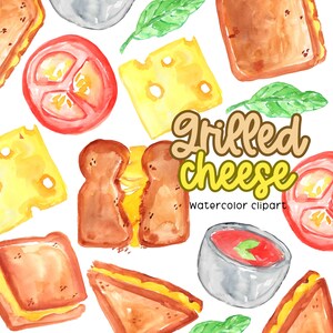 Watercolor Grilled Cheese Sandwich Clipart Tomato Soup Brunch Png ...