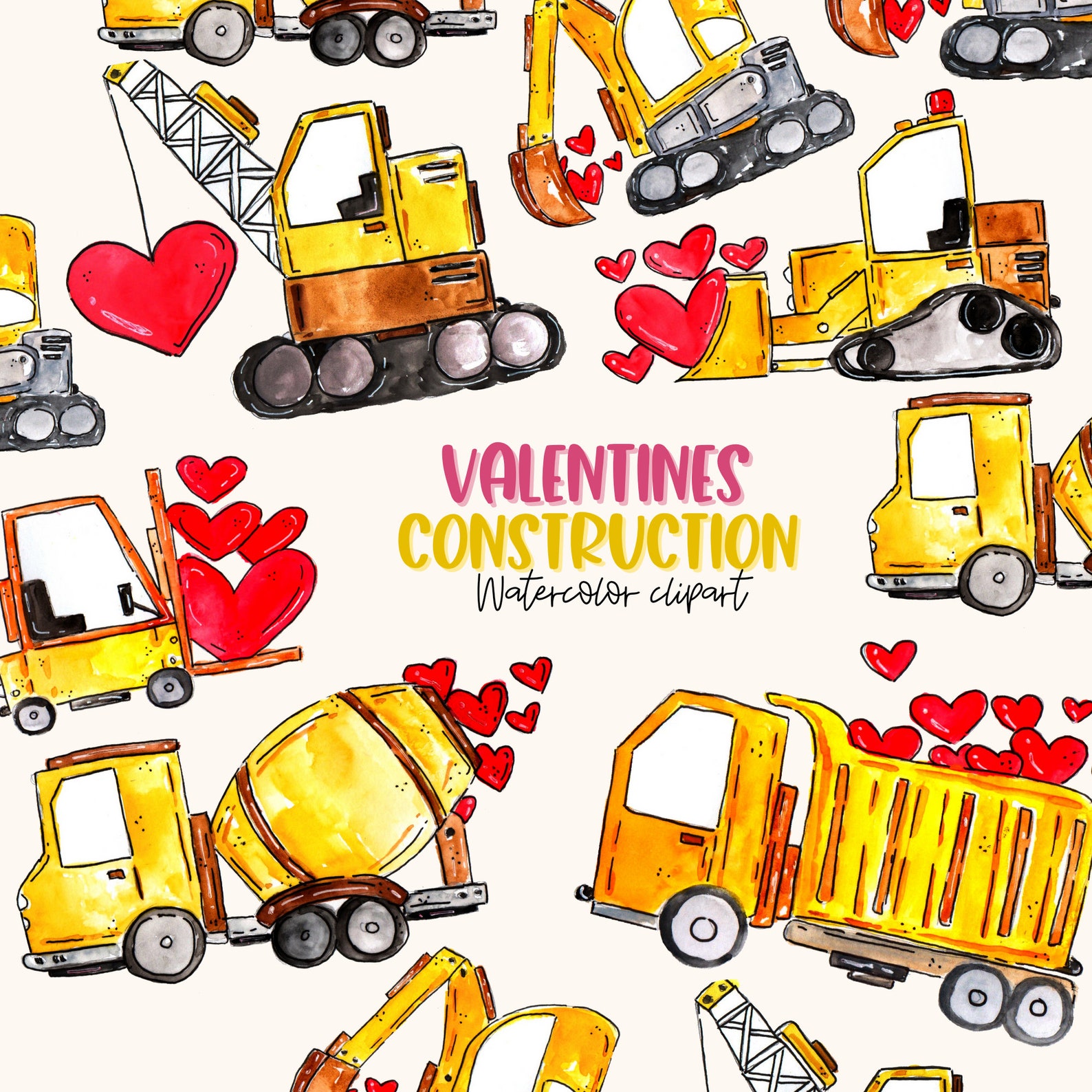Watercolor Clipart Valentines Day Graphics Construction - Etsy