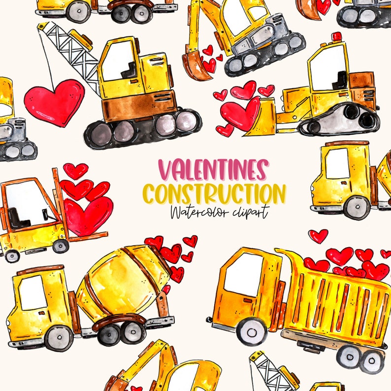 Watercolor Clipart Valentines Day Graphics Construction - Etsy