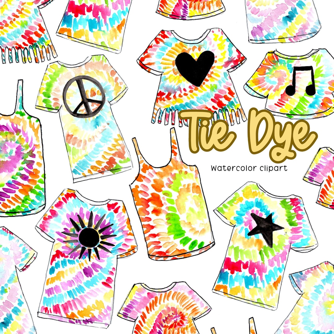 Watercolor Tie Dye Clipart, Summer Clothing, Retro Groovy Hippie Png ...