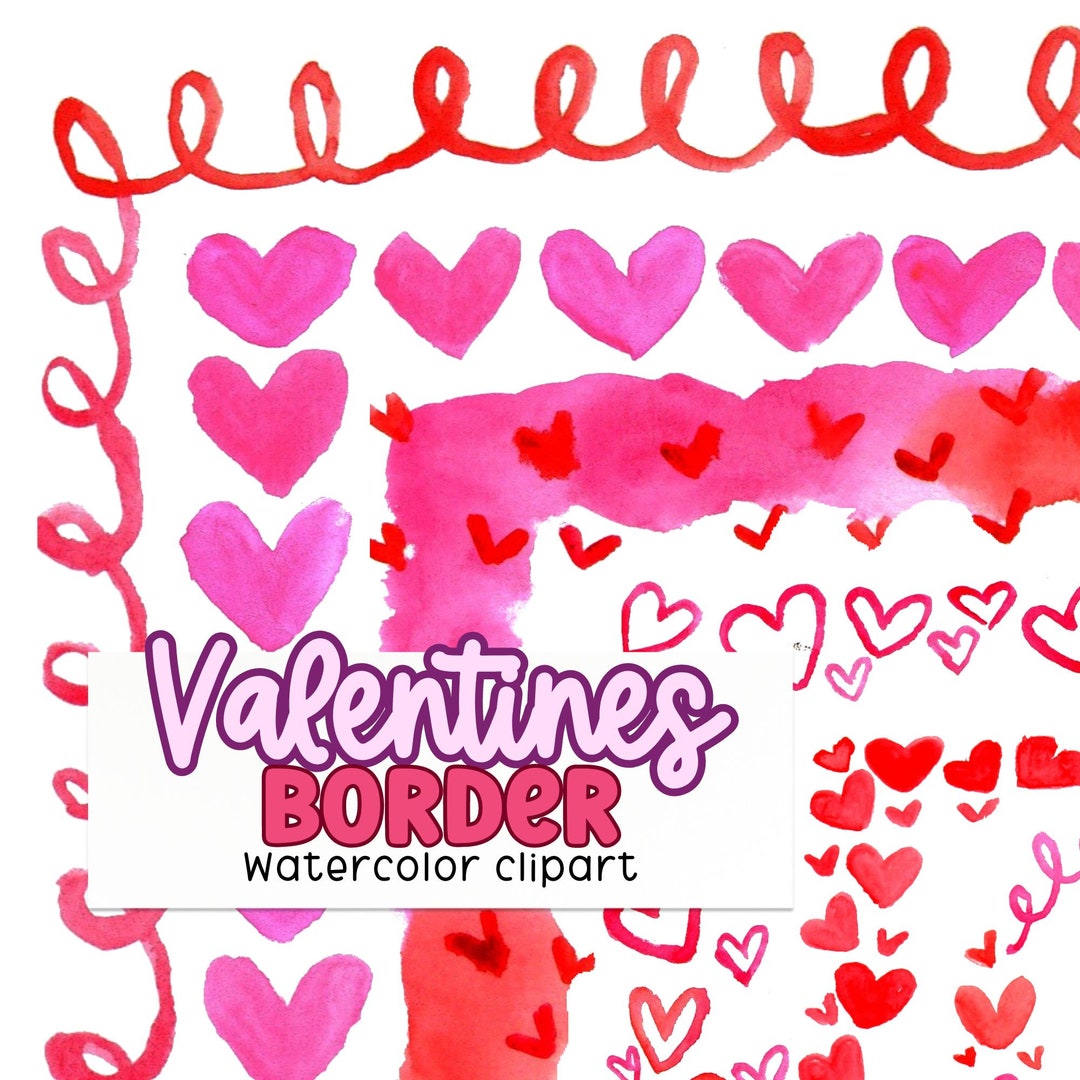 Watercolor Valentines Day Border Clipart, Heart Frames Square Love ...