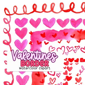 Watercolor Valentines Day Border Clipart, Heart Frames Square Love ...