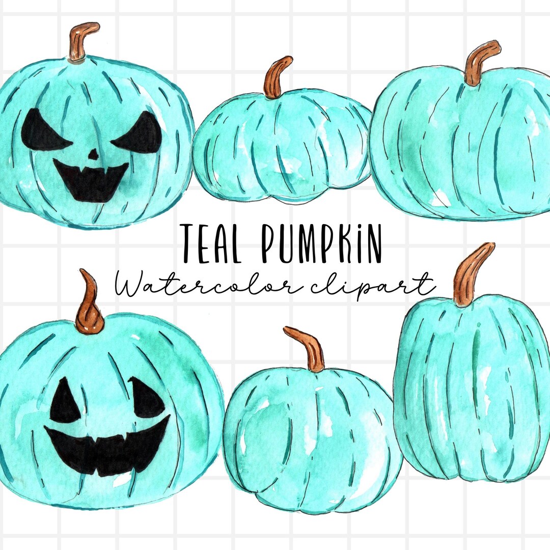 Watercolor Pumpkin Halloween Clip Art - Teal Pumpkin Project, Allergy ...