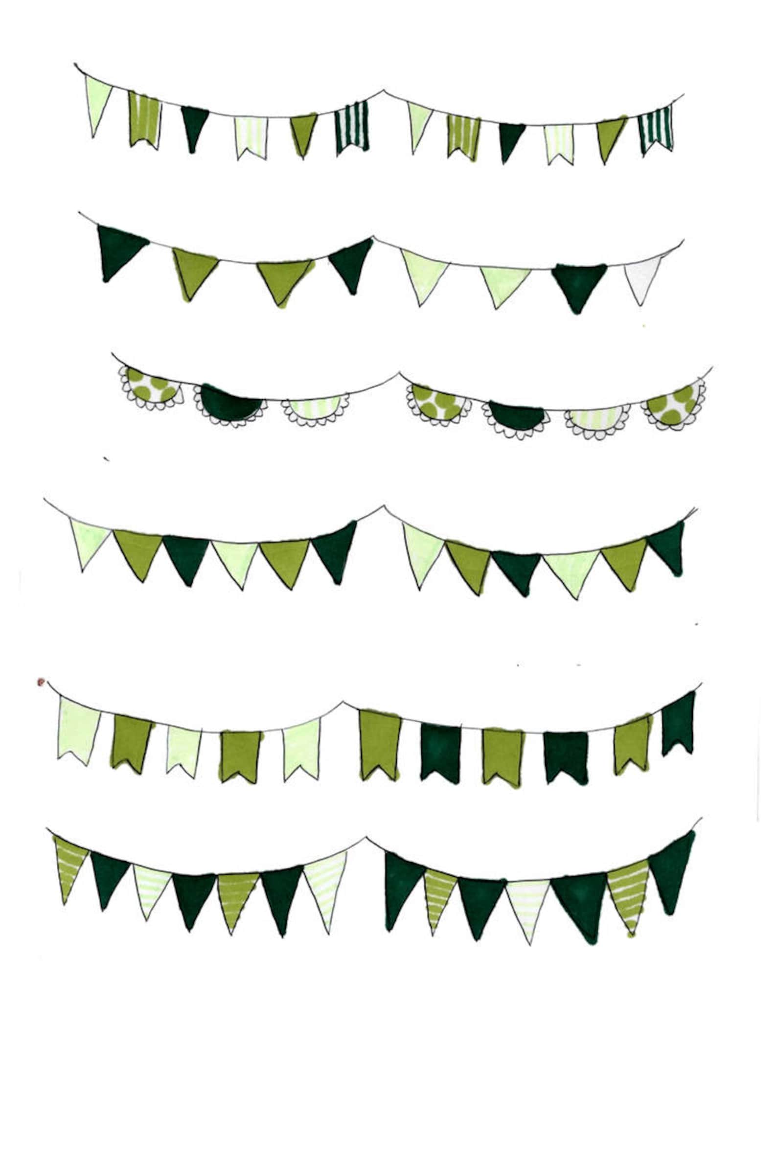 Flag Clip Art - Bunting Clip Art - Green Bunting - Watercolor Clip Art ...