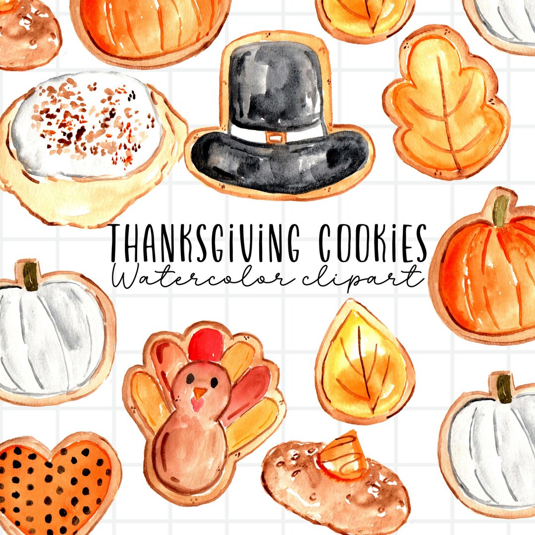Watercolor Thanksgiving Cookies Clipart, Fall Autumn Food Graphics in ...