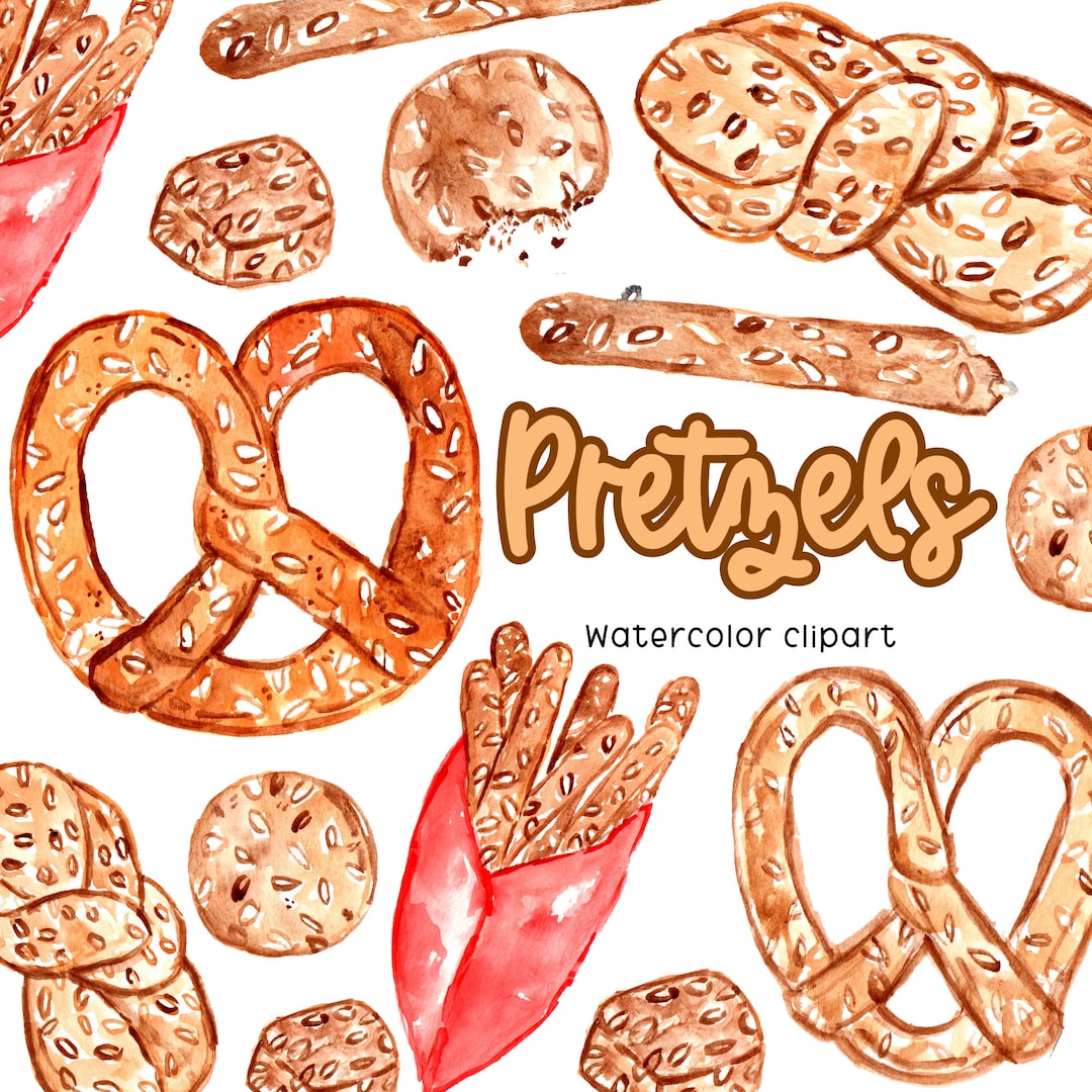 Watercolor Clipart - Food, Pretzel, Pretzel Sticks, Pretzel Knot ...