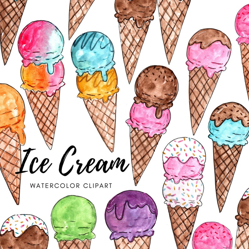 Watercolor Clipart Ice Cream Ice Cream Cone Frozen Treat - Etsy