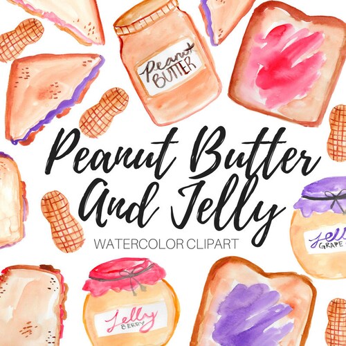 Watercolor Clipart Peanut Butter and Jelly Bread Sandwich - Etsy
