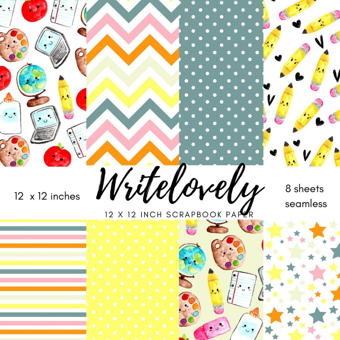 Seamless Digital Scrapbook Paper, Kawaii, Back to School, School ...