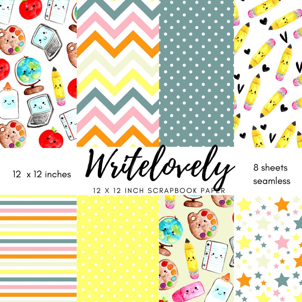 Seamless Digital Scrapbook Paper Kawaii Back to School - Etsy UK