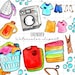 Watercolor Laundry Clipart, Washing Machine, Clothes, Soap Cleaning ...