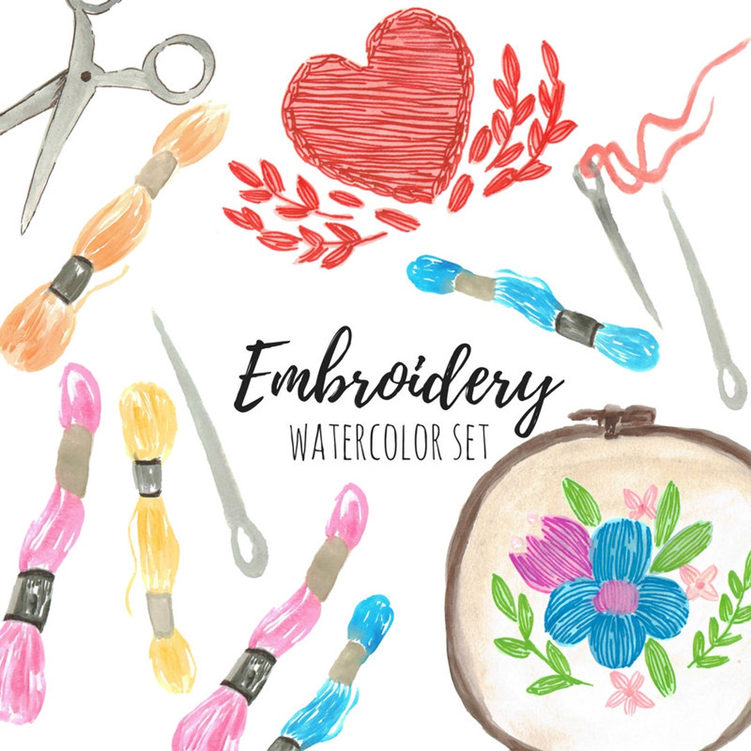 Watercolor Clip Art - Embroidery Clip Art - Crafting Clip Art - Hand ...