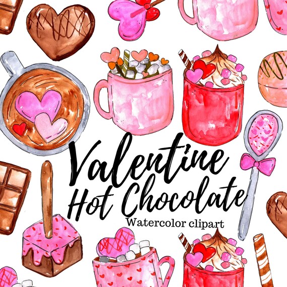 Watercolor Clip Art Valentines Day Clip Art Hot Chocolate - Etsy